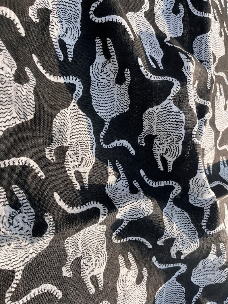 Tibetan Tiger Hand Printed Handloomed Linen Running Fabric for Home ...
