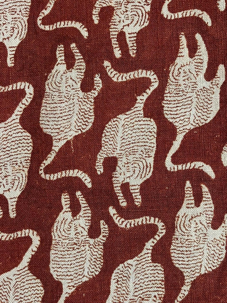 Tibetan Tiger Hand Printed Handloomed Linen Running Fabric for Home ...