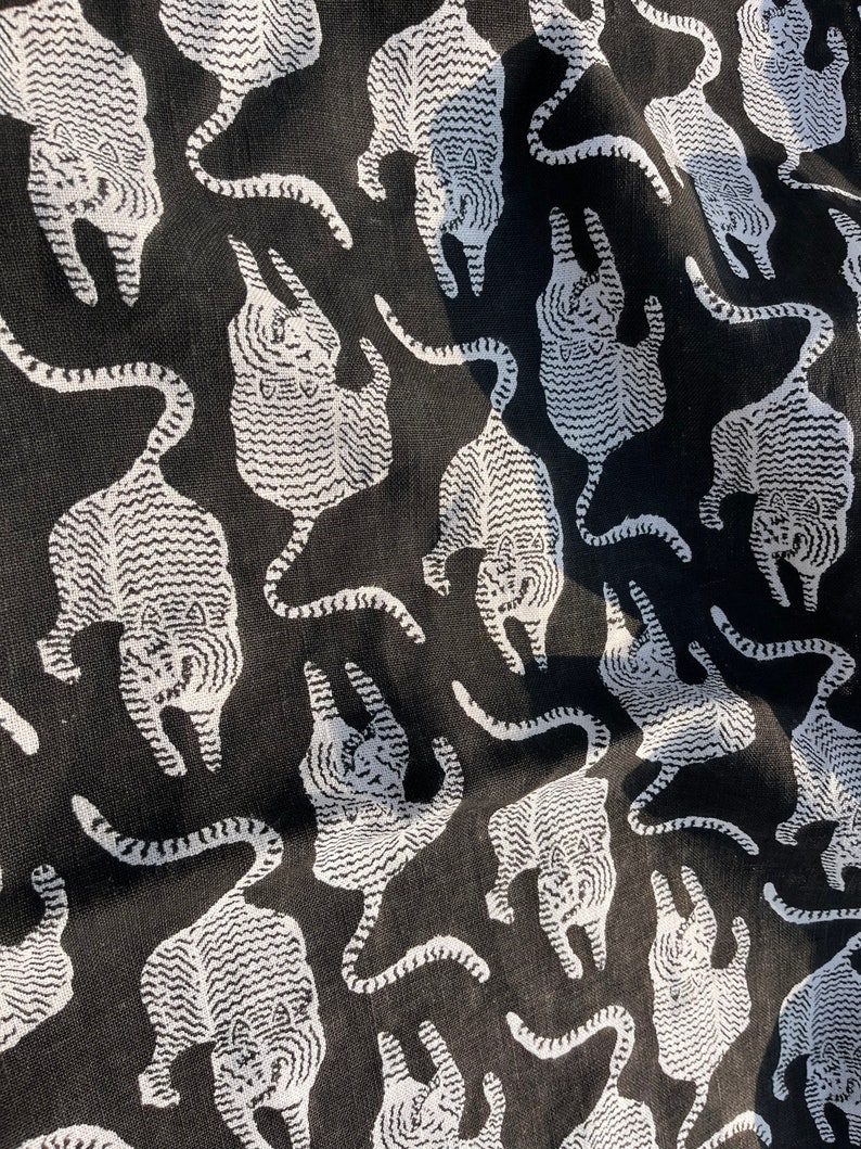 Tibetan Tiger Hand Printed Handloomed Linen Running Fabric for Home ...