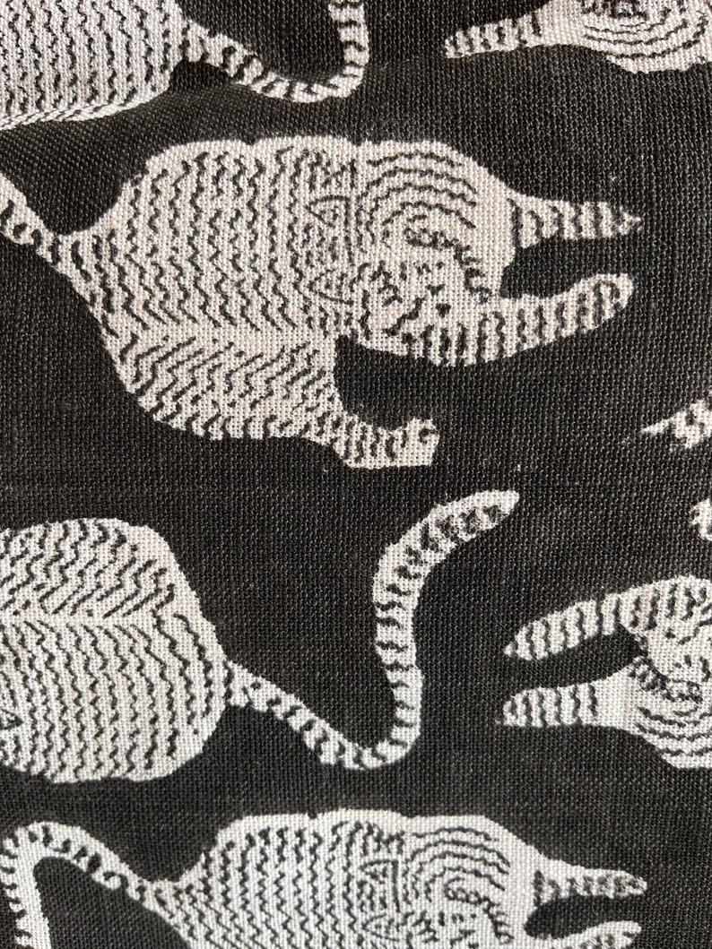 Tibetan Tiger Hand Printed Handloomed Linen Running Fabric for Home ...