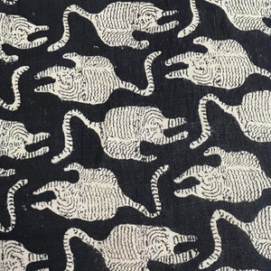 Tibetan Tiger Hand Printed Handloomed Linen Running Fabric for Home ...