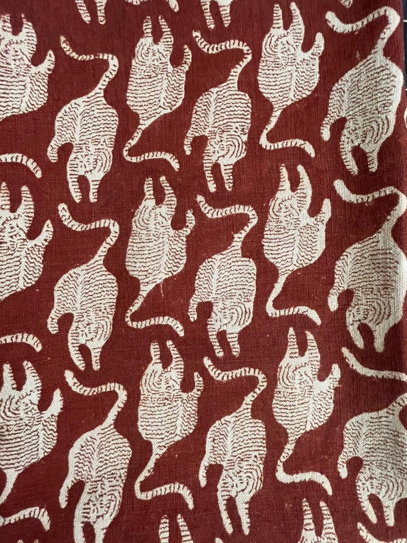 Tibetan Tiger Hand Printed Handloomed Linen Running Fabric for Home ...