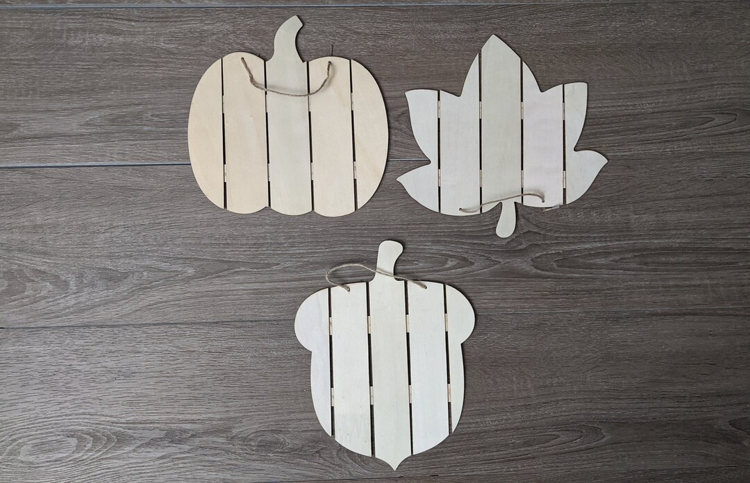 Pumpkin, Acorn, Leaf Cut Out Unfished Wood Raised 3D Craft DIY ...