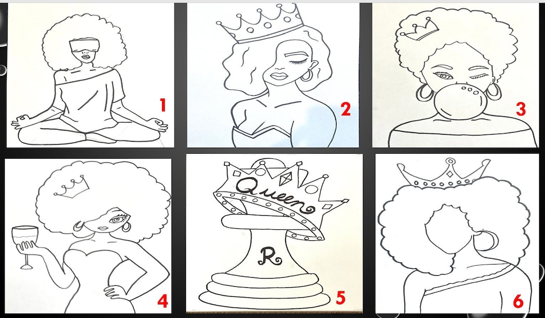 Girls Paint Night Pre Drawn Canvas | Girls Party | Black Girls | Queen ...