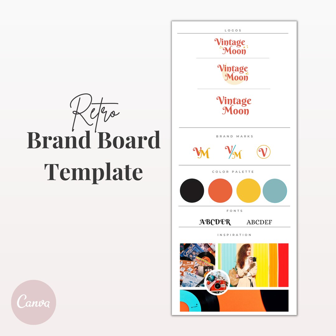 Retro Brand Board Template, Brand Guide Template, Canva Templates ...