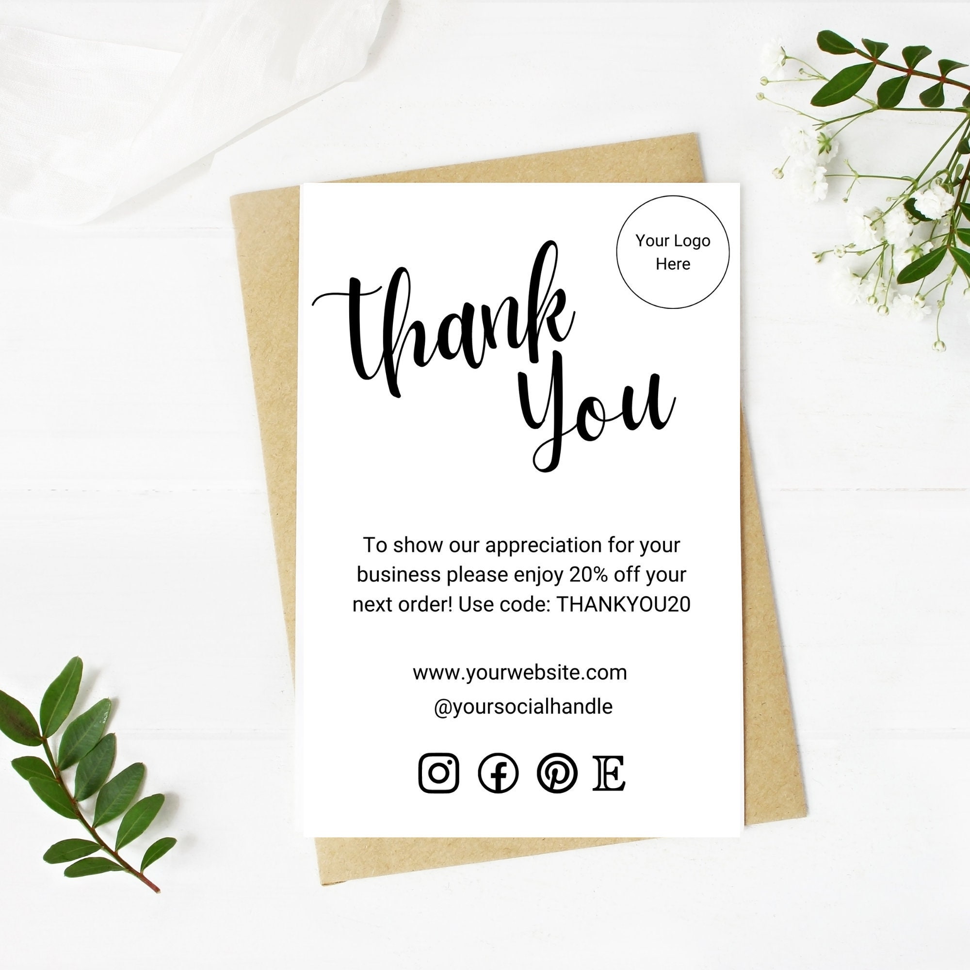 Thank You Card Template Minimalist Design, Editable Instant Download ...