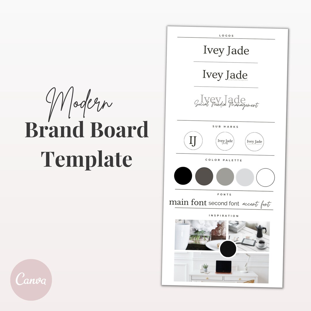 Brand Board Template, Brand Guide Template, Canva Templates, Custom ...
