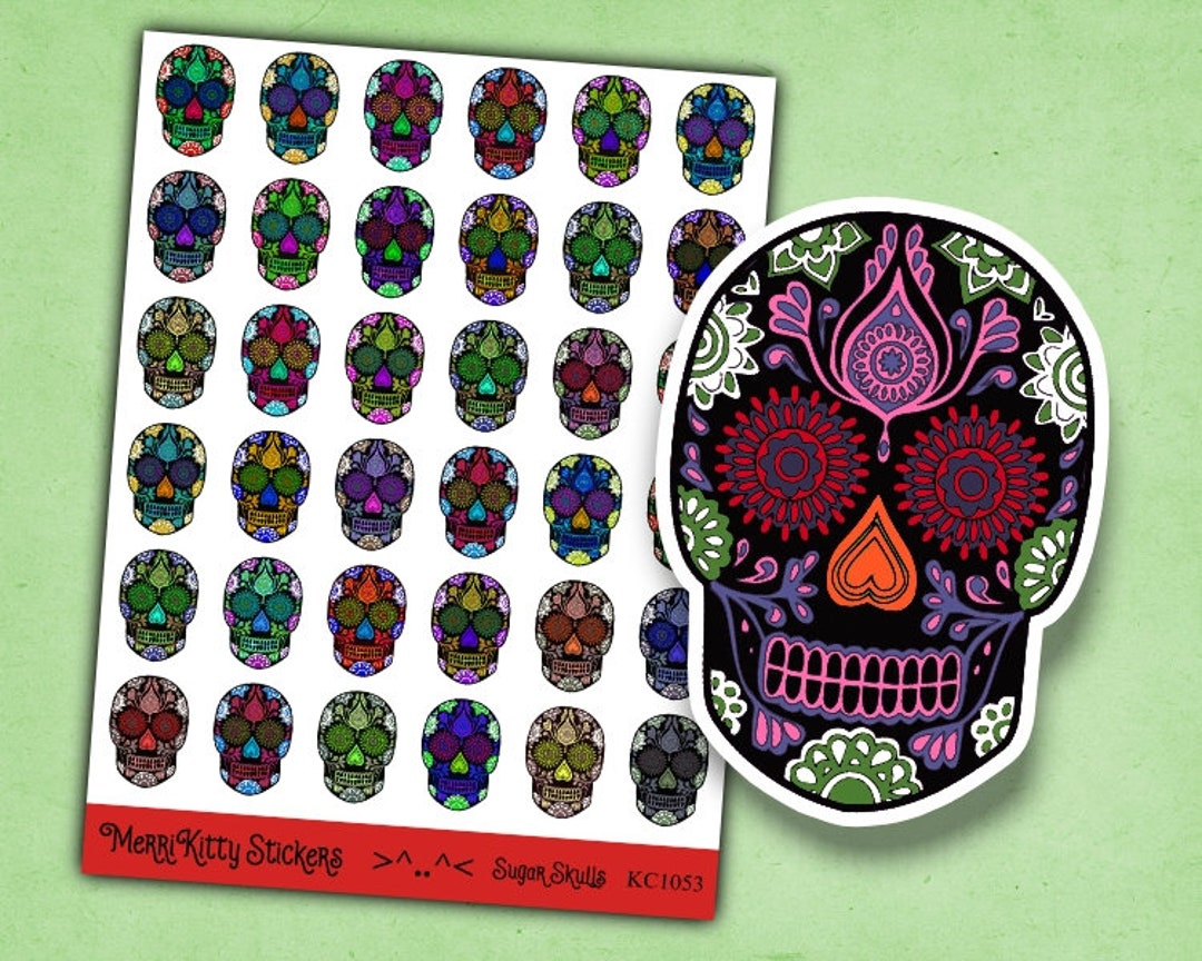 Sugar Skull Stickers Goth Sticker Sheet KC1053 Candy Skull Stickers ...
