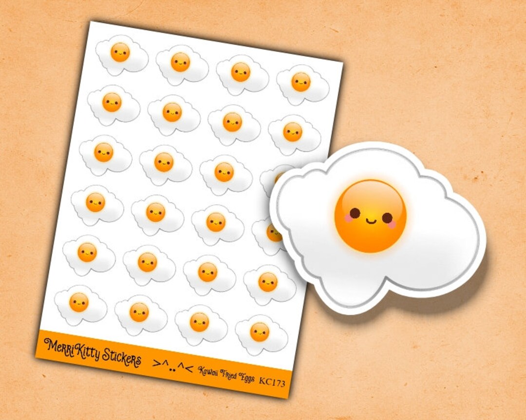 Kawaii Fried Egg Stickers, KC173, Cute Food Stickers, Cute Stickers ...