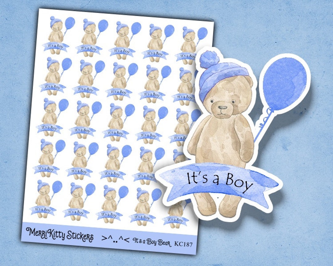 It's A Boy Stickers Watercolour Bear Stickers KC187 New Baby Boy ...