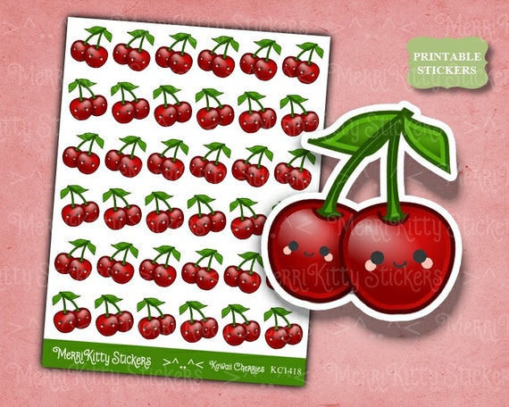 Kawaii Cherry Stickers Printable Stickers Cute Food | Etsy