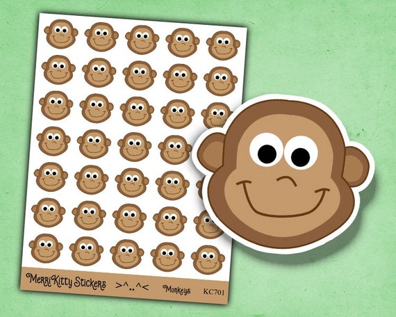 Cute Monkey Stickers KC701 Cute Monkey Sticker Sheet | Etsy