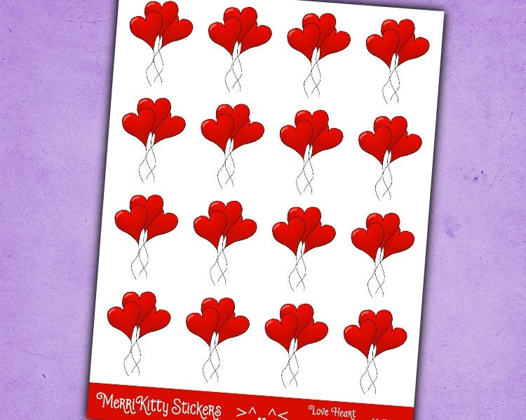 Red Heart Stickers KC247 Red Heart Balloon Sticker Sheet Valentine's ...