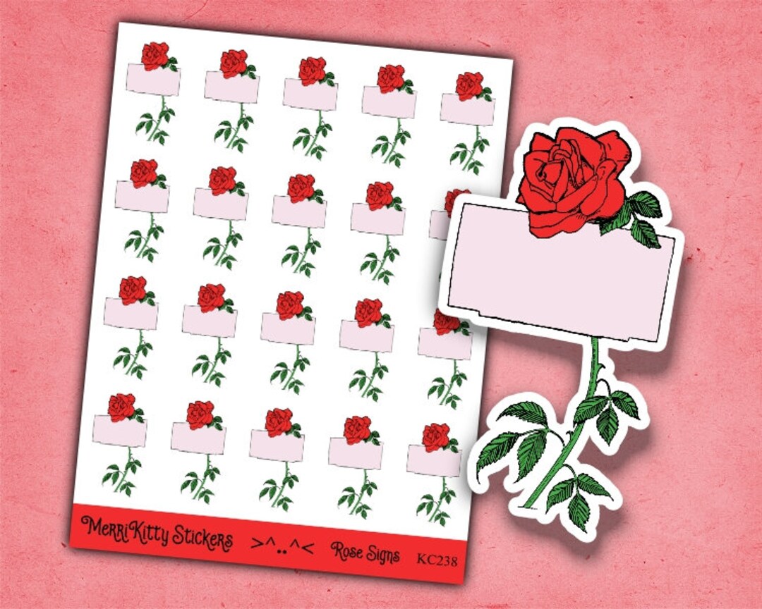 Red Rose Stickers KC238 Red Rose Sticker Sheet Red Floral Stickers ...