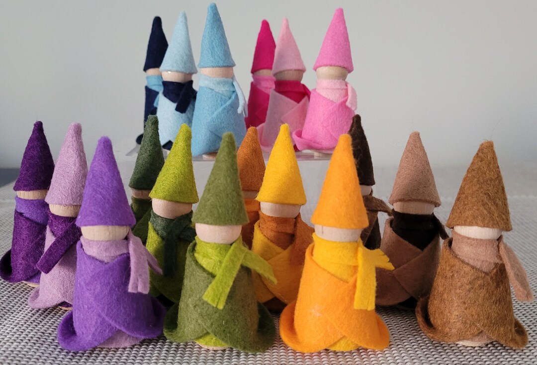 Felt Rainbow Gnome/peg Doll Trio (set of 3) - Assorted Colours - Etsy