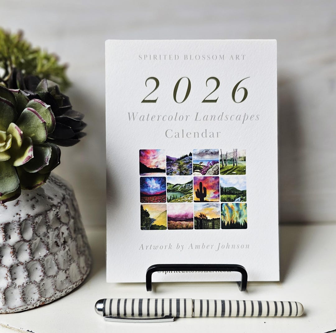 Watercolor Landscapes Desk Calendar With Stand, 5x7 Peaceful Nature ...