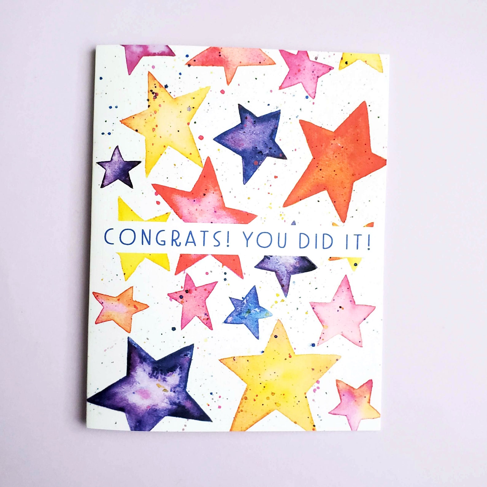 Colorful Stars Congratulations Card, Watercolor Stars & Paint Splatters ...
