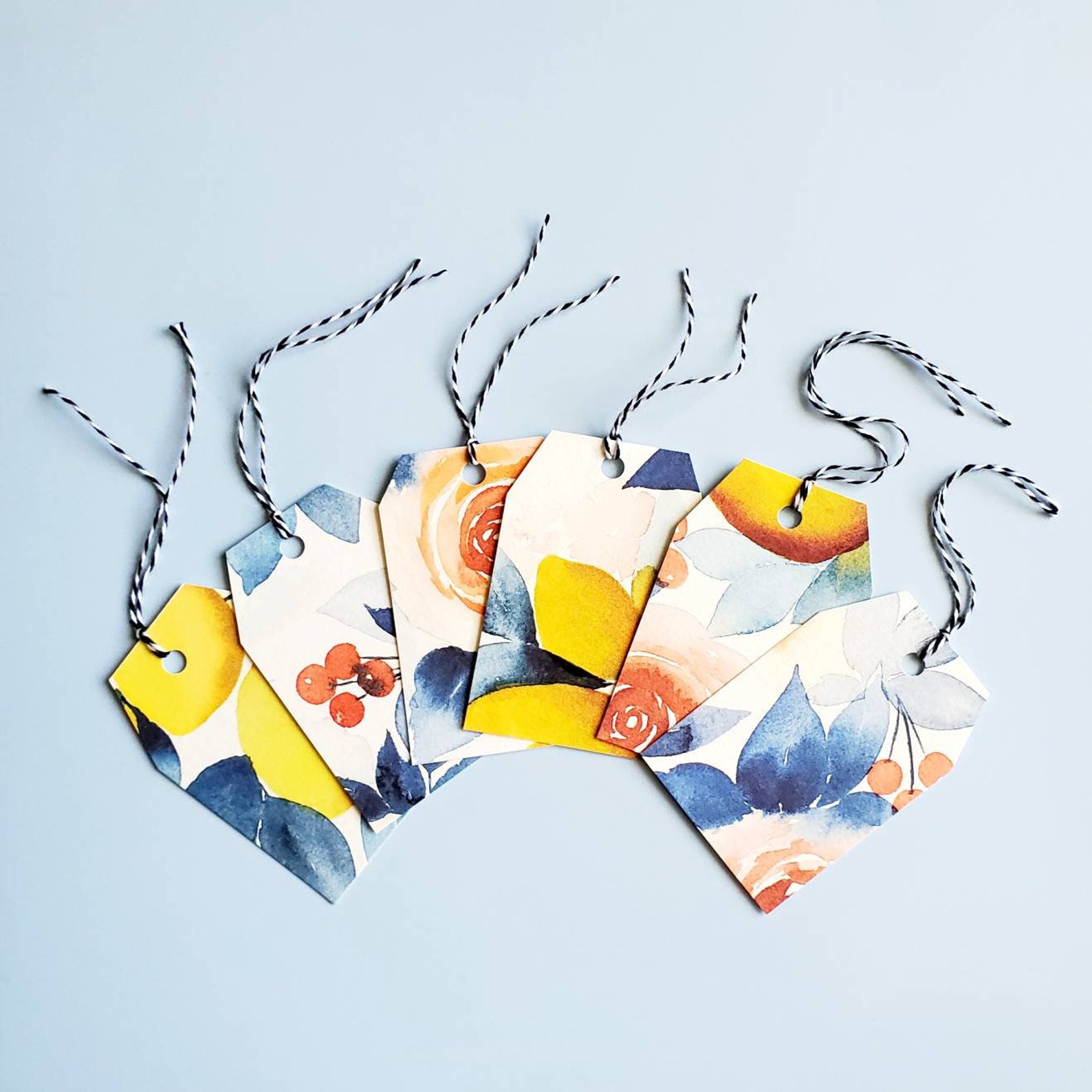 Set of 6 Watercolor Floral Lemon Cards With Matching Gift Tags, All ...