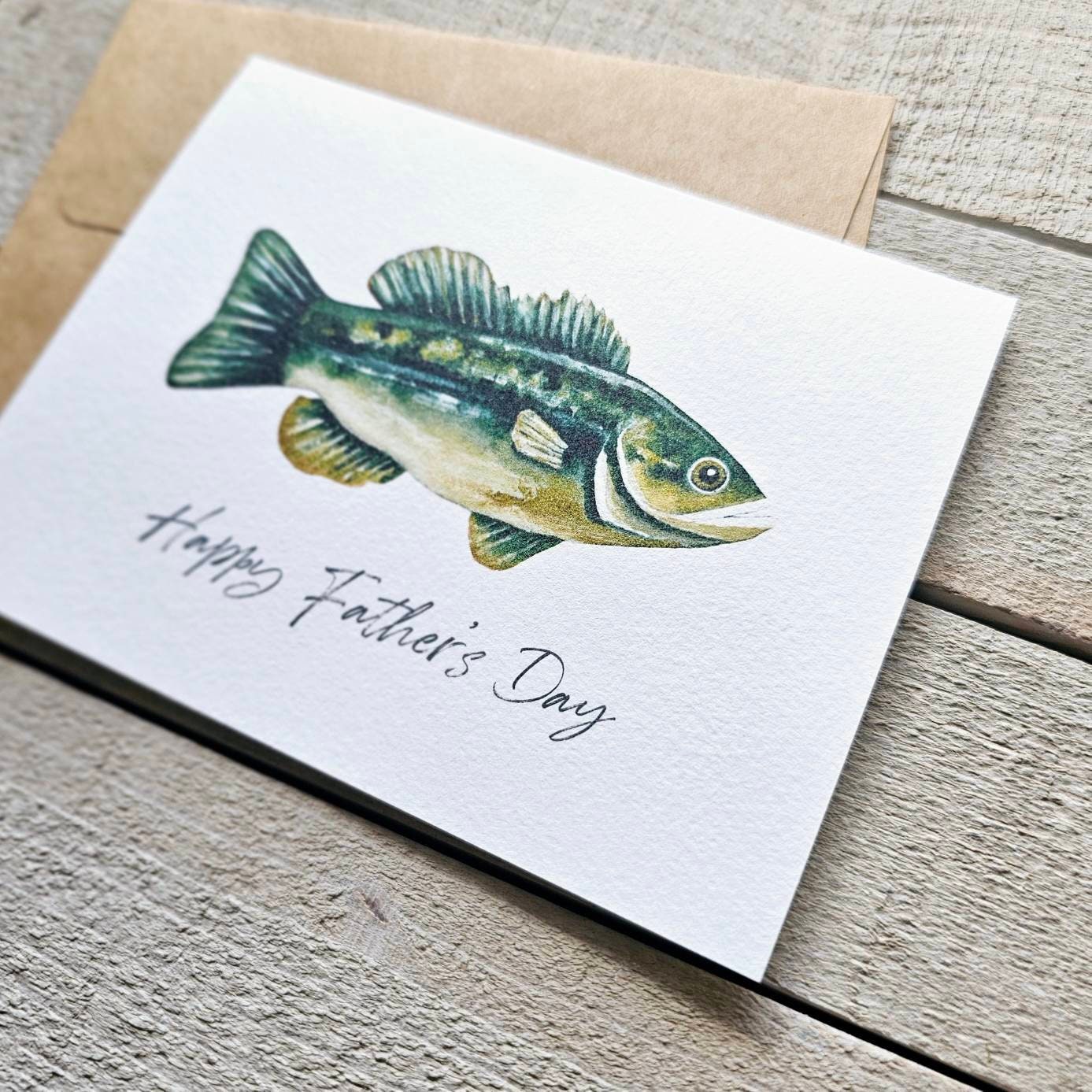Father’s Day Fish Card, 4.25"x5.5", Watercolor Largemouth Bass, Happy ...