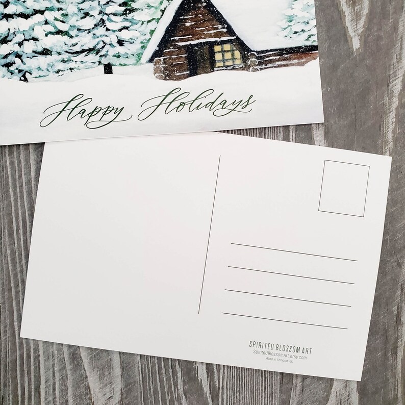 Holiday Postcards, Snowy Cabin Winter Scene, 4x6 Printed Christmas ...