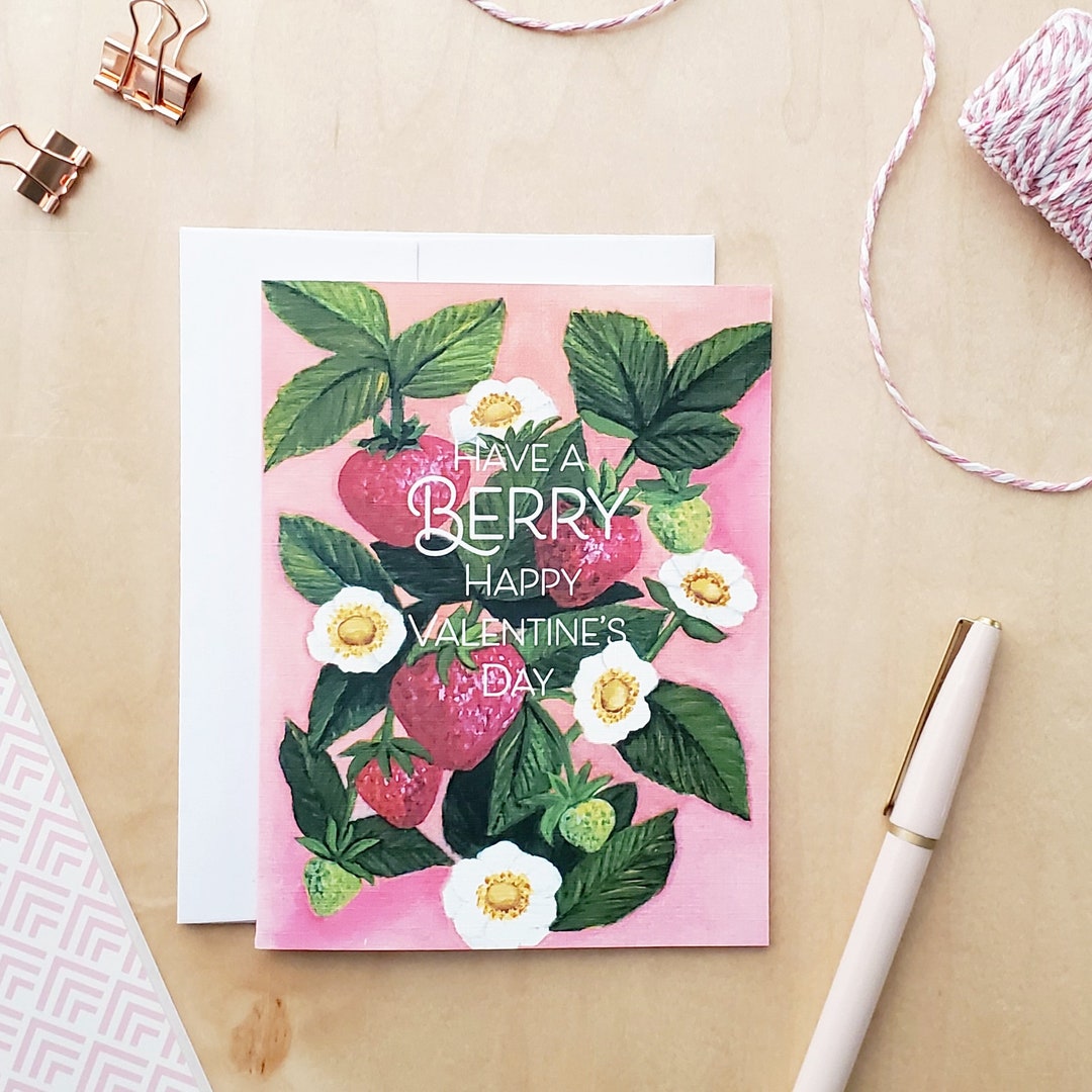 Strawberry Valentine Card, Single or Set, Have a BERRY Happy Valentine ...