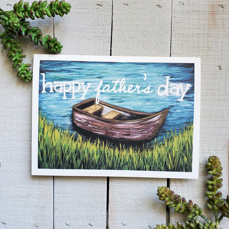 Fathers Day Fishing Boat Card 5x7 Watercolor & | Etsy