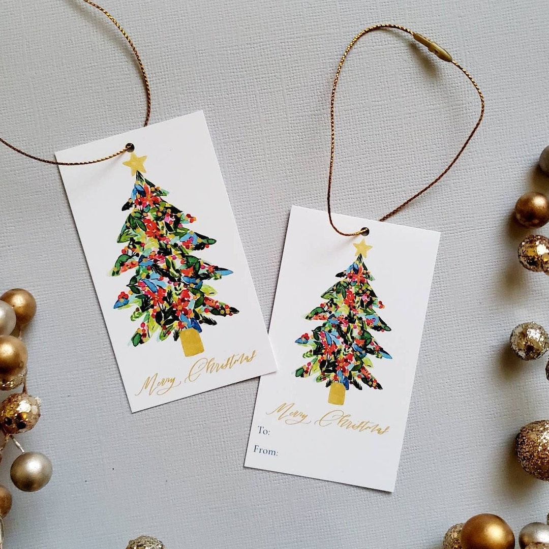 Botanical Christmas Tree Gift Tags, 2x3.5 In, Personalizable, Handmade ...