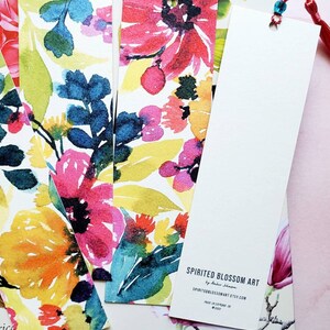 Set of 5 Floral Bookmarks, Bright Watercolor Flowers, 7" Bookmarks With ...
