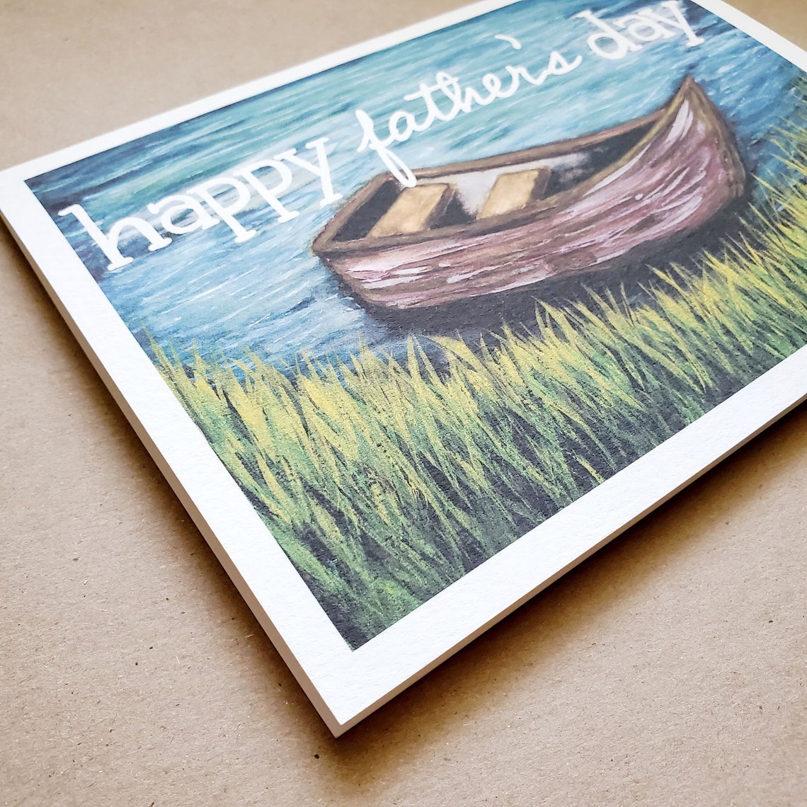 Fathers Day Fishing Boat Card 5x7 Watercolor & | Etsy