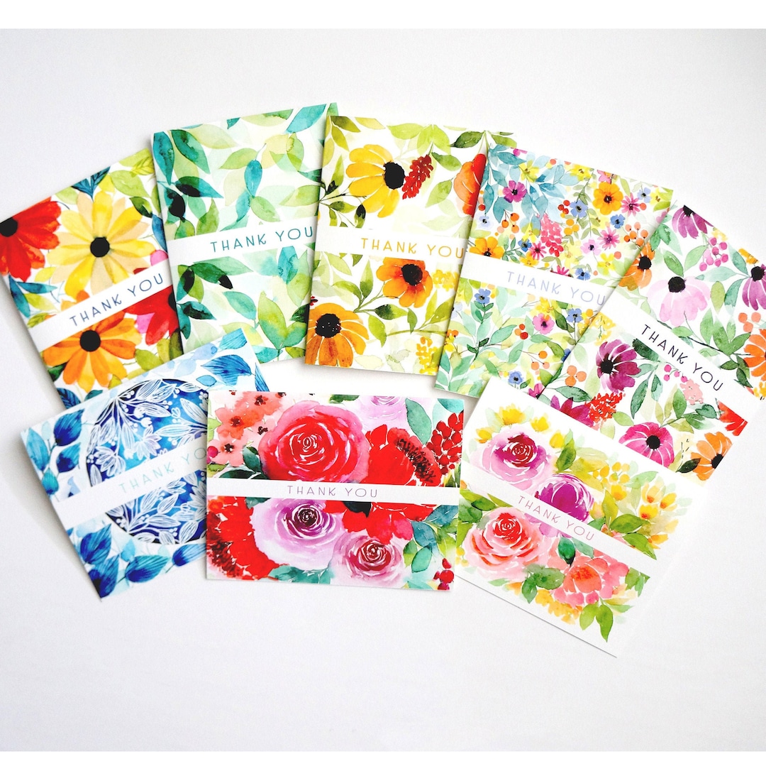 Set of 8 Thank You Cards, Assorted Blank Cards, Size A2, Floral Thank ...
