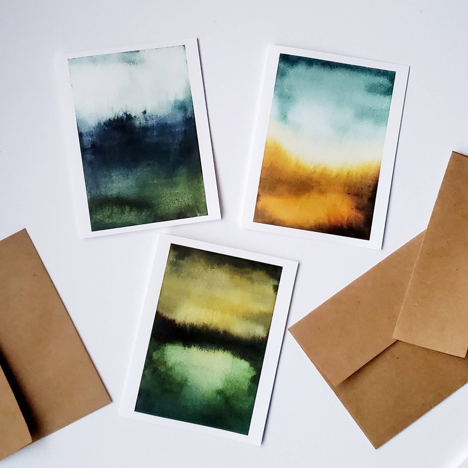 Set of Abstract Watercolor Landscape Cards Blank All | Etsy