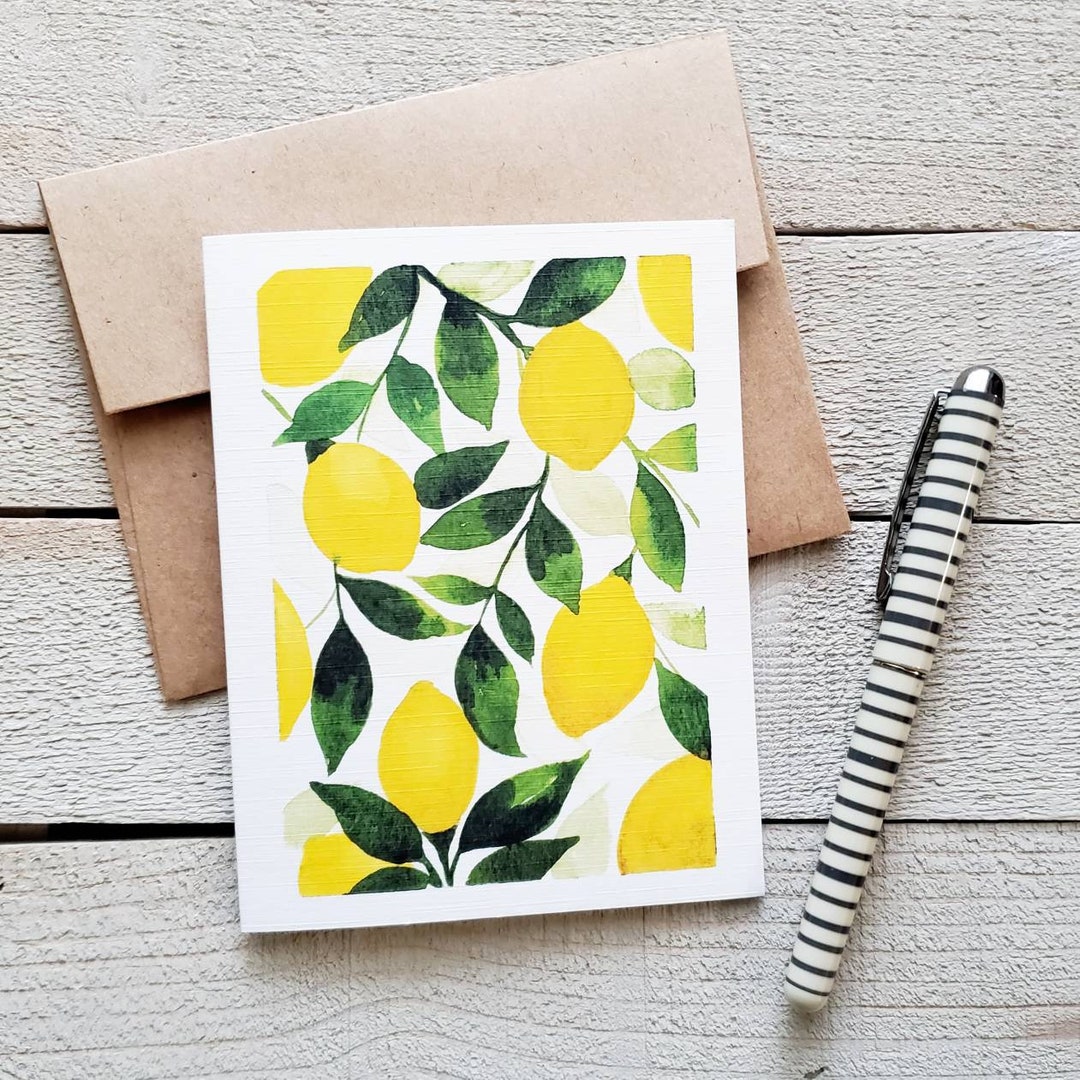 Watercolor Lemons Cards, Blank All Occasion Card, Single or Set ...