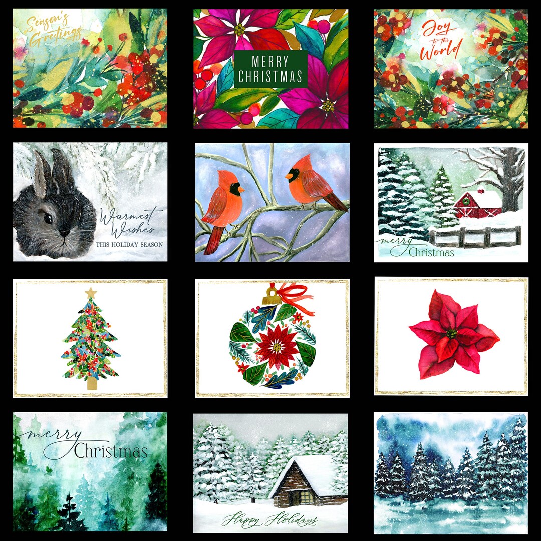 Watercolor Holiday Postcard Set: Christmas Winter Art Cards (set of 12 ...