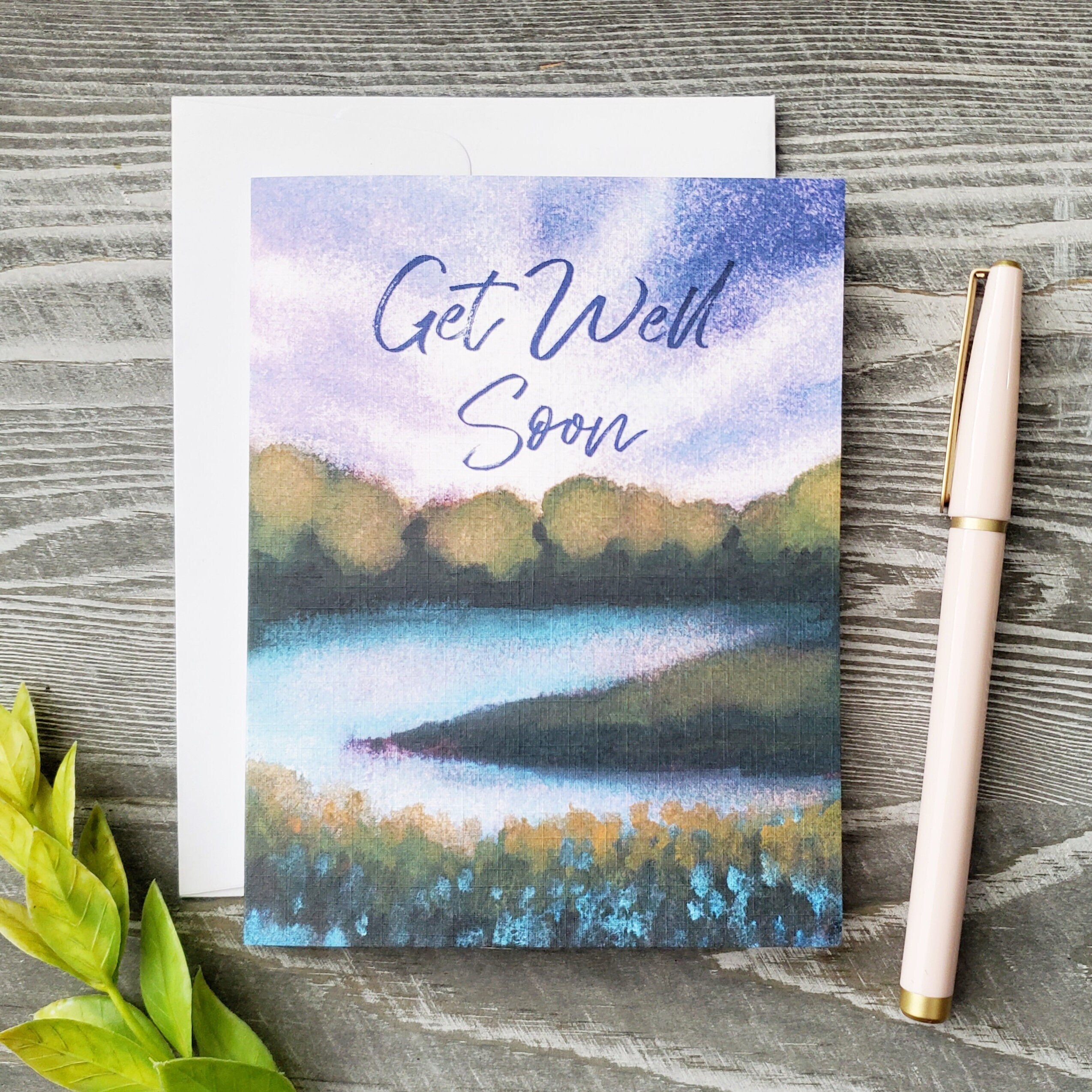 Get Well Soon Card, Single or Set, Watercolor Landscape Scene, Peaceful ...