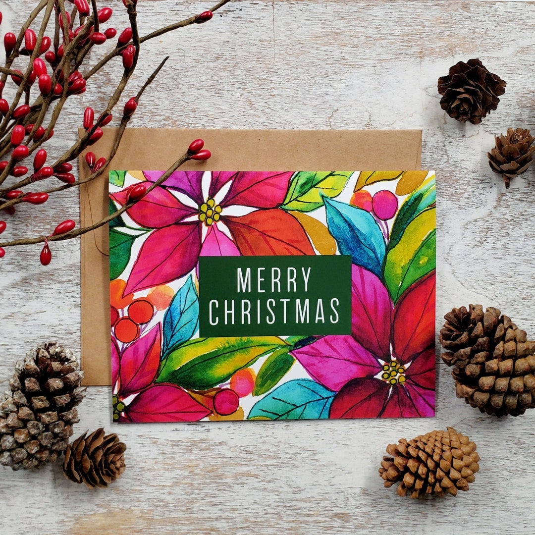 Elegant Poinsettias Christmas Cards, Bright Colorful Watercolor Florals ... Elegant Poinsettias Christmas Cards, Bright Colorful Watercolor Florals ...
