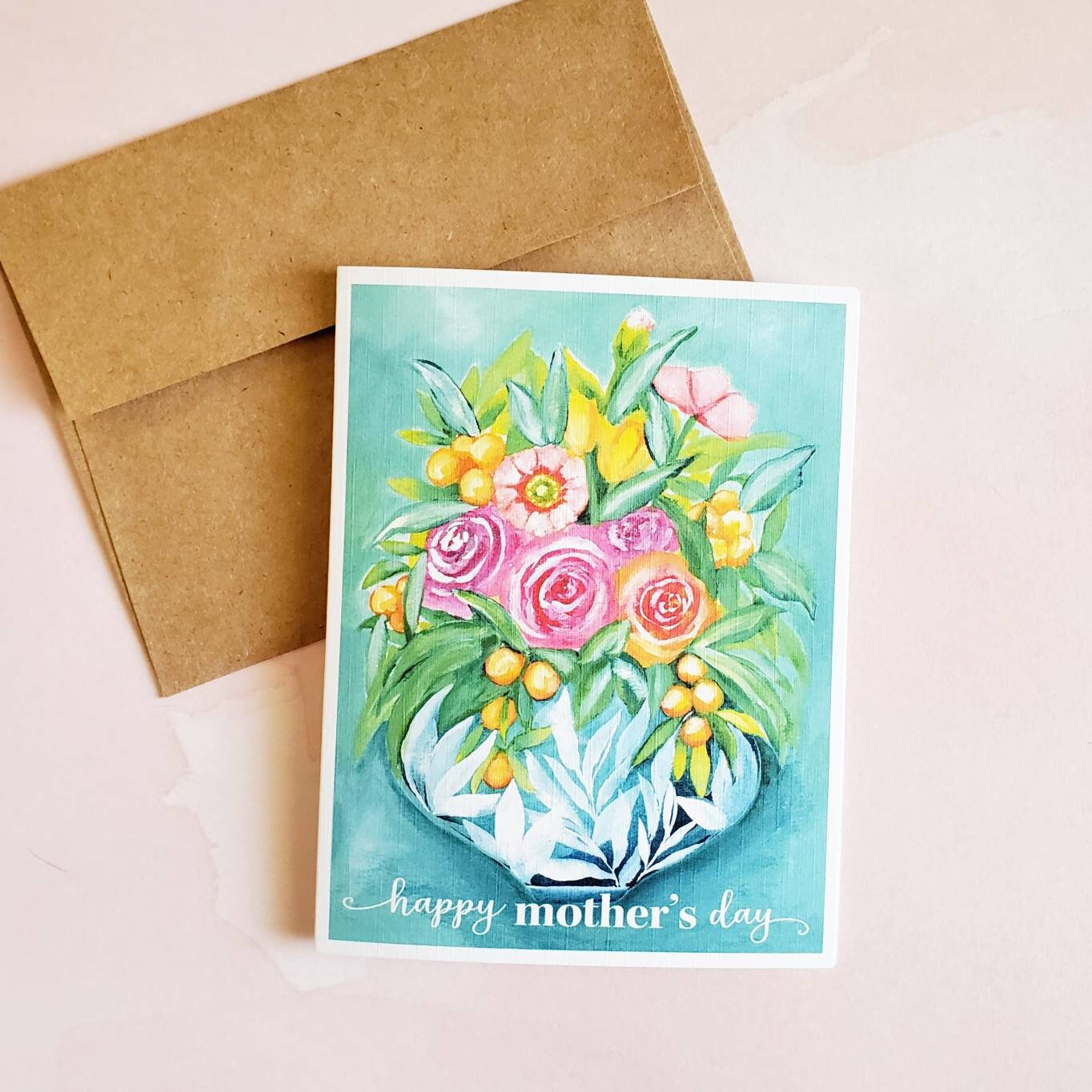 Spring Floral Bouquet Mother's Day Card, Single or Set, Watercolor ...
