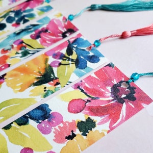 Set of 5 Floral Bookmarks, Bright Watercolor Flowers, 7" Bookmarks With ...