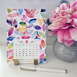 2025 Floral Desk Calendar With Gold Stand, 5x7 Watercolor Botanical ...