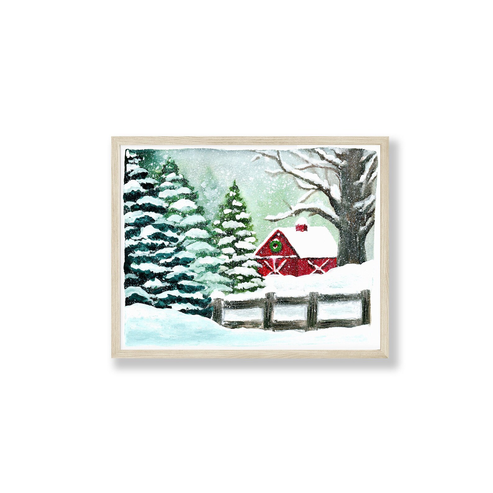 Red Barn in the Snow Fine Art Print, Snowy Winter Scene, Watercolor ...