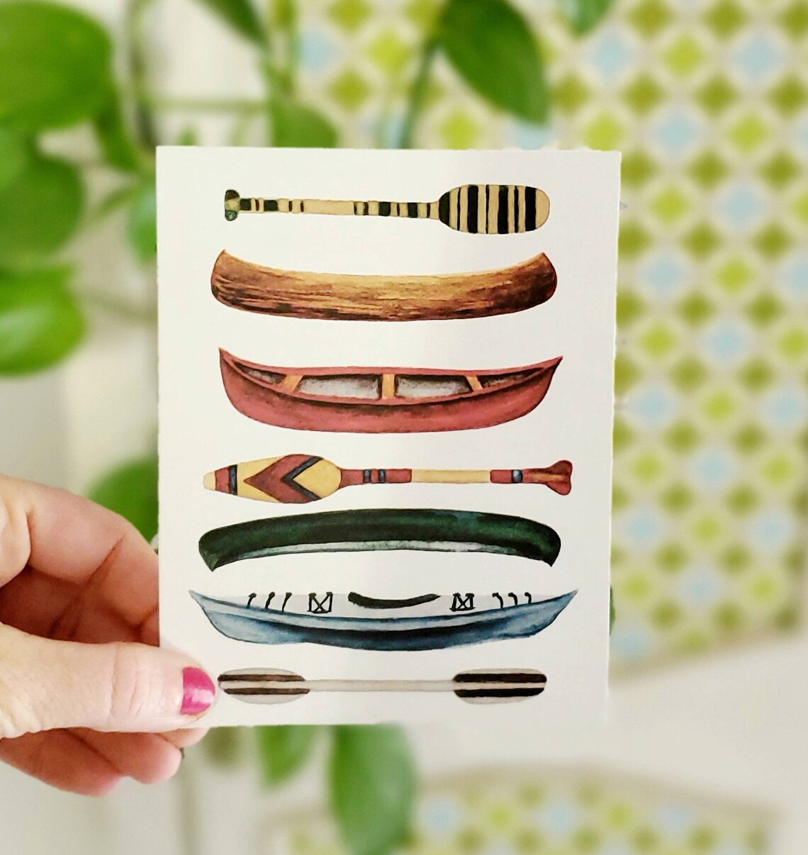 Watercolor Canoe & Kayak Card, Size A2, Single or Set, Adventure ...