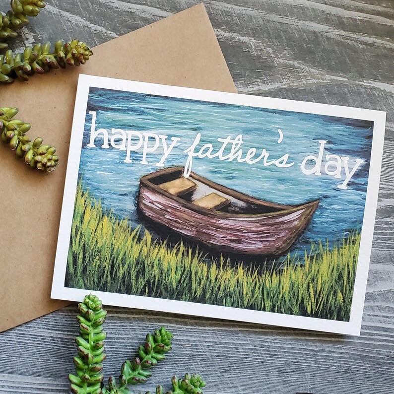 Fathers Day Fishing Boat Card 5x7 Watercolor & | Etsy