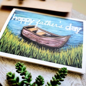 Fathers Day Fishing Boat Card 5x7 Watercolor & | Etsy