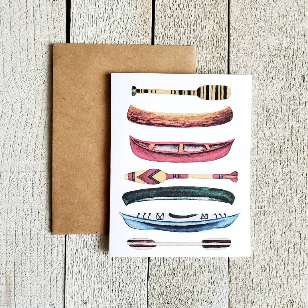 Watercolor Canoe & Kayak Card, Size A2, Single or Set, Adventure ...