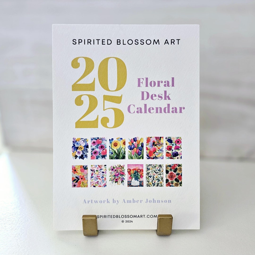2025 Floral Desk Calendar With Gold Stand, 5x7 Watercolor Botanical ...