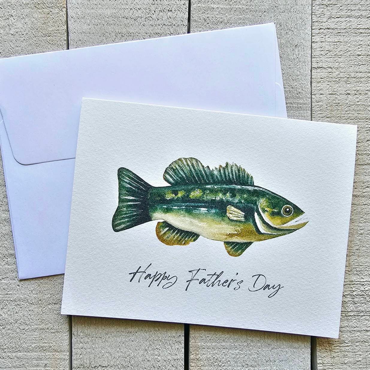 Fathers Day Fish Card 4.25x5.5 Watercolor - Etsy