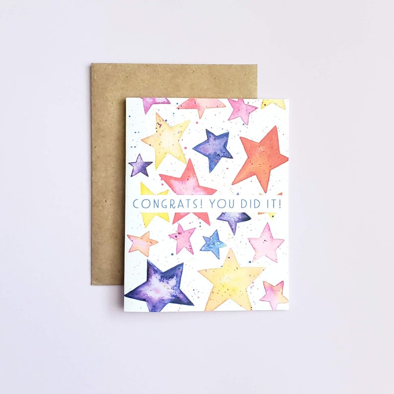 Colorful Stars Congratulations Card, Watercolor Stars & Paint Splatters ...