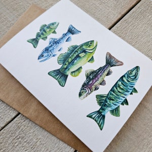 Watercolor Fish Card, River Fish Nature Card for Outdoor Lover, Bass ...