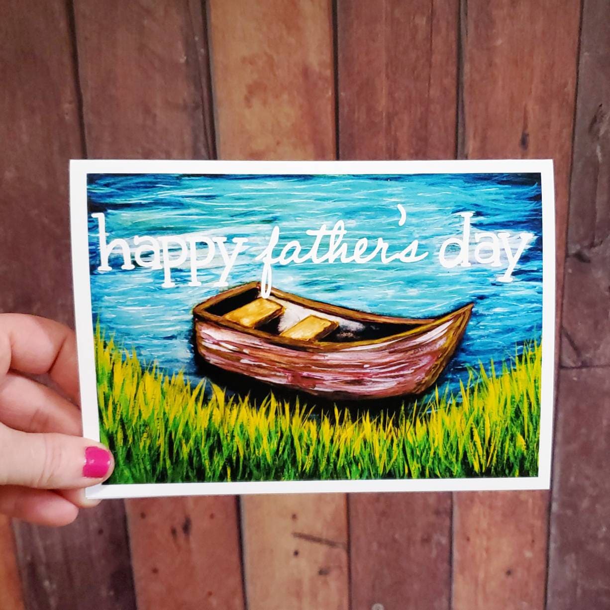Fathers Day Fishing Boat Card 5x7 Watercolor & - Etsy