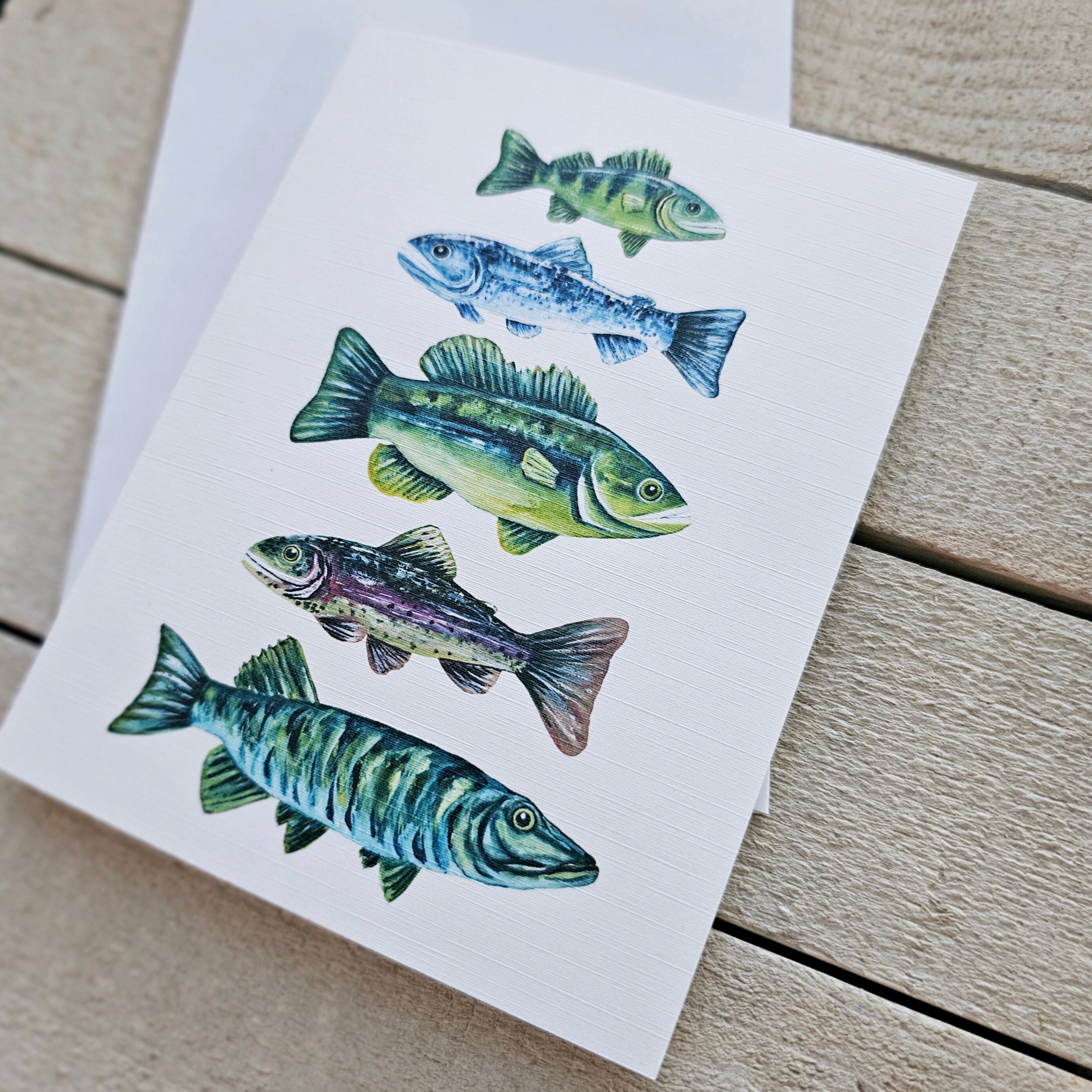 Watercolor Fish Card, River Fish Nature Card for Outdoor Lover, Bass ...