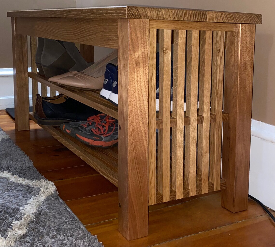 Entryway Bench or Hall Bench With Built in Shoe Rack White - Etsy
